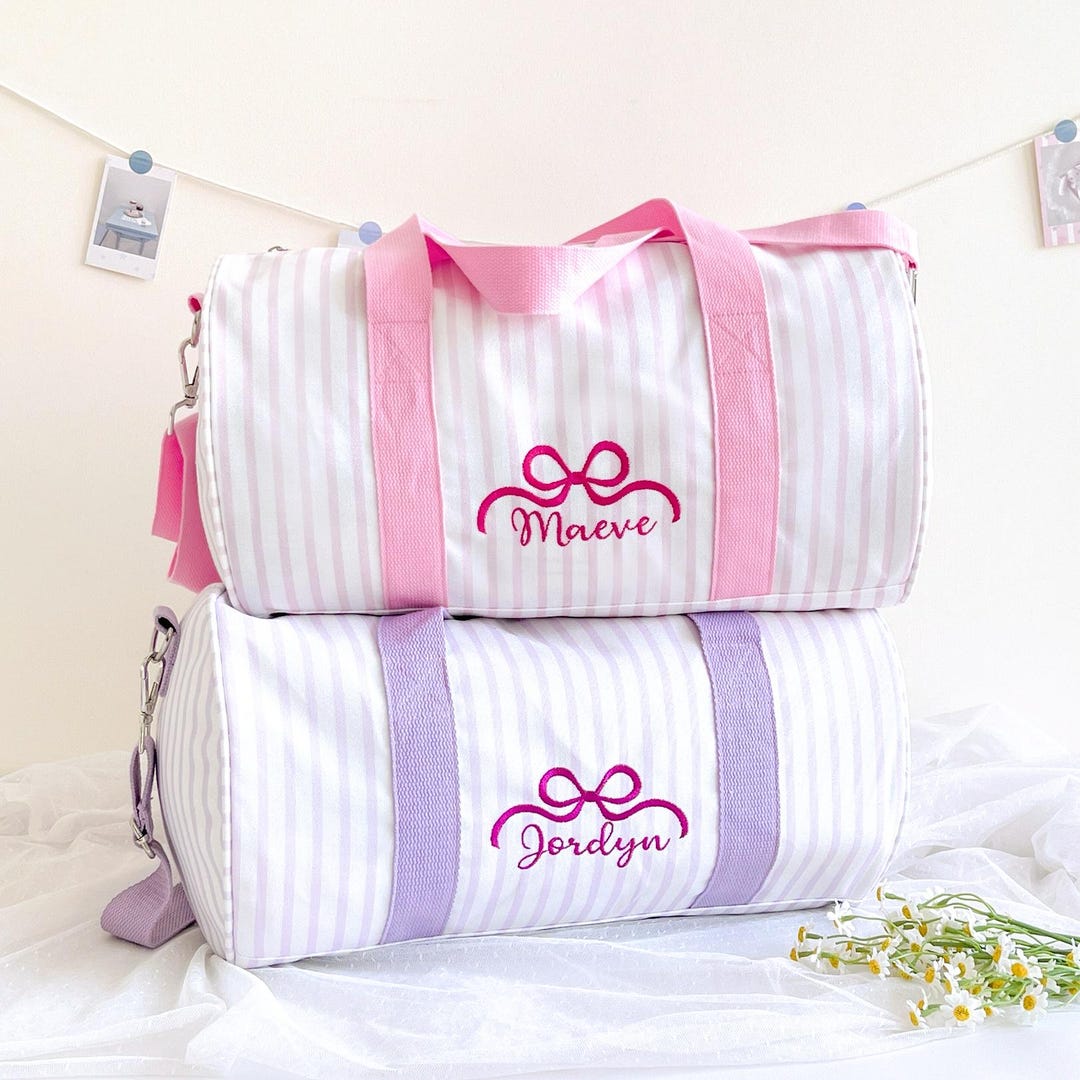 Personalized Girl Duffle Bag, Custom Dance Bag, Kids Striped Gym Bag ...