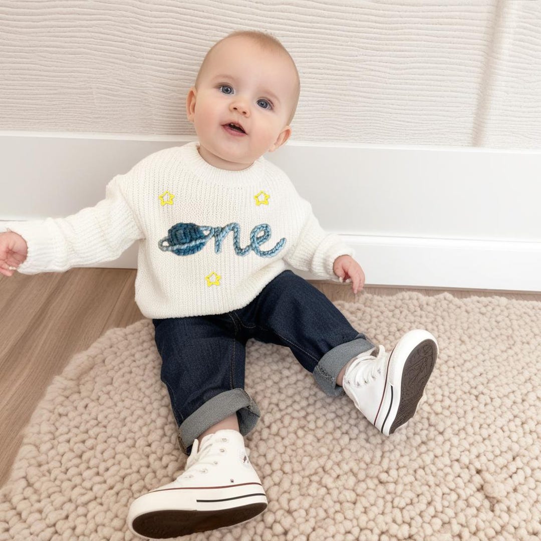 Custom Space Planet One Baby Sweater|first Birthday Jumper|hand ...