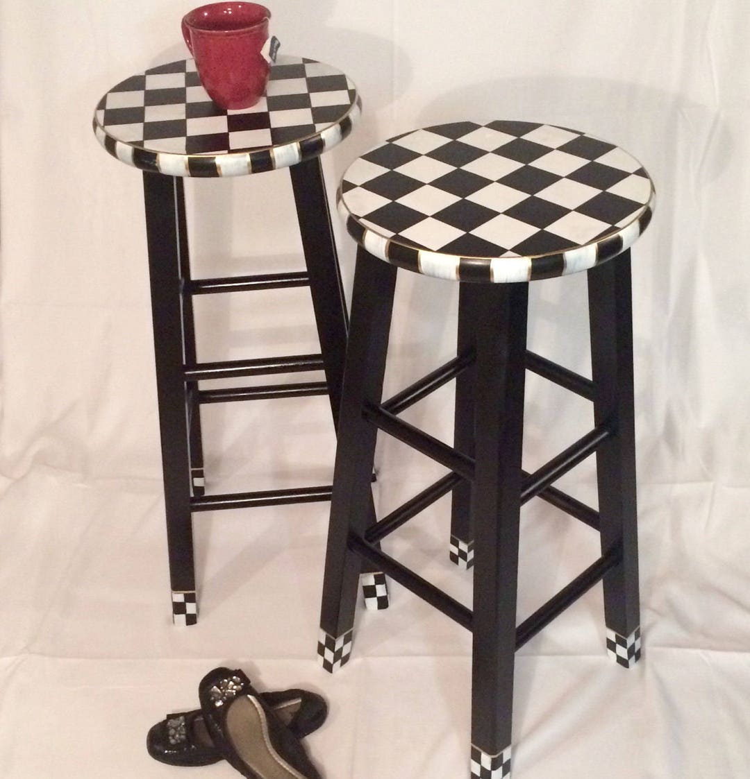 Whimsical Painted Furniture, 24" Painted Round Top Bar Stool, Whimsical ...