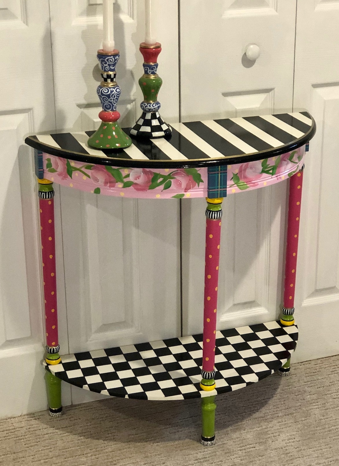 Whimsical Painted Furniture, Half Moon Table // Crescent Table ...