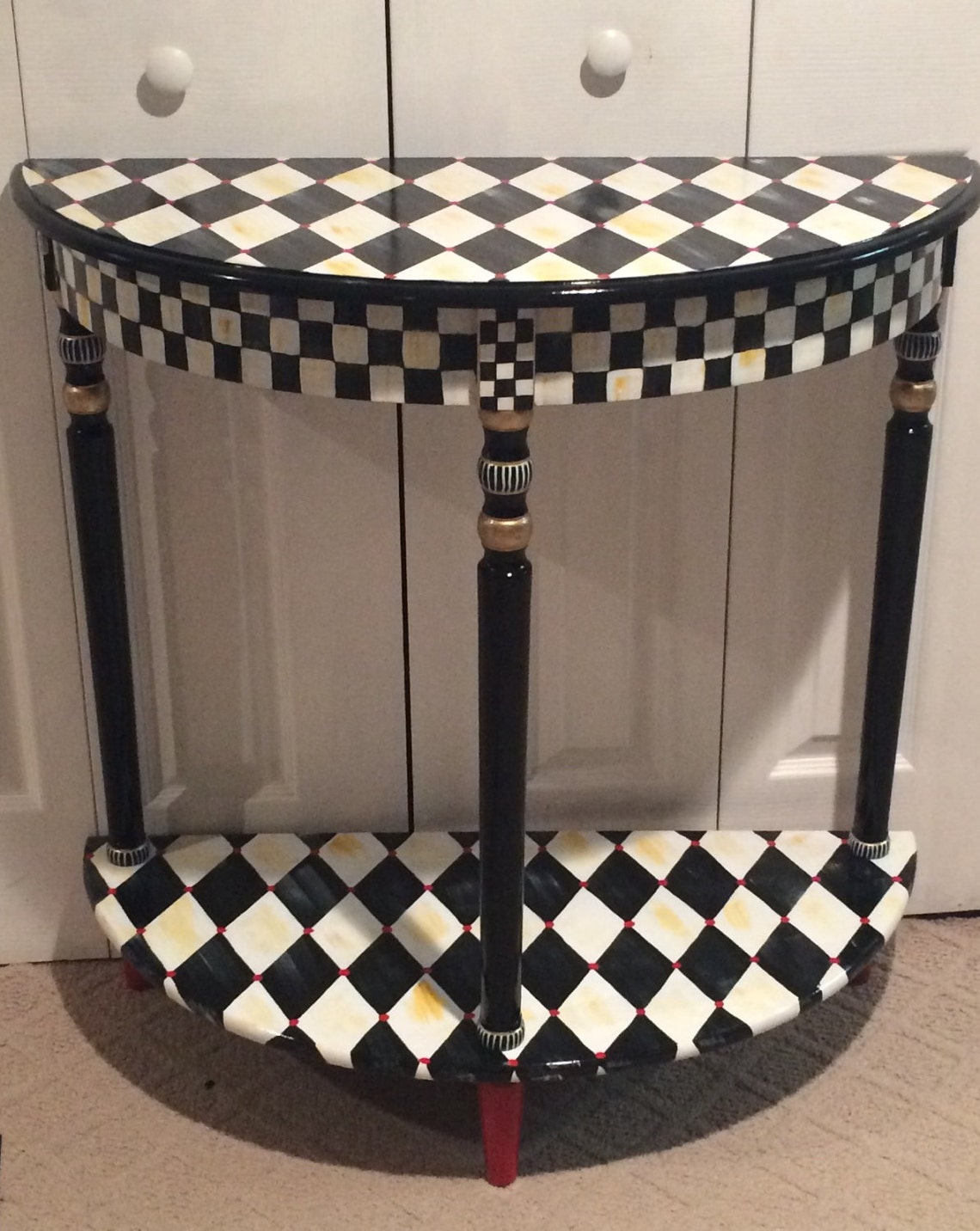 Harlequin Painted Crescent Table, Whimsical Accent Furniture - Etsy