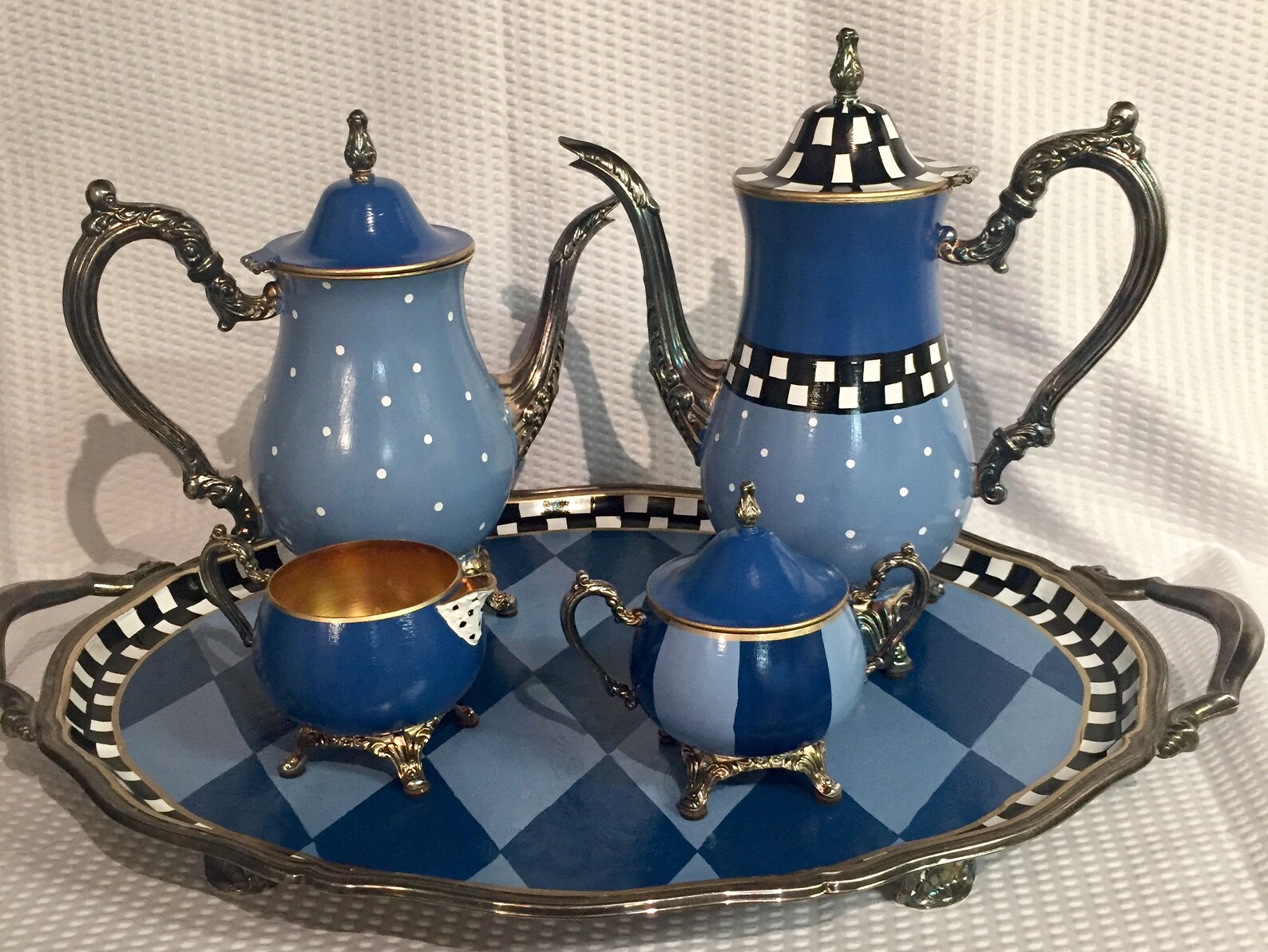 Painted Tea Set Painted Silver Tea Set // Whimsical Painted - Etsy