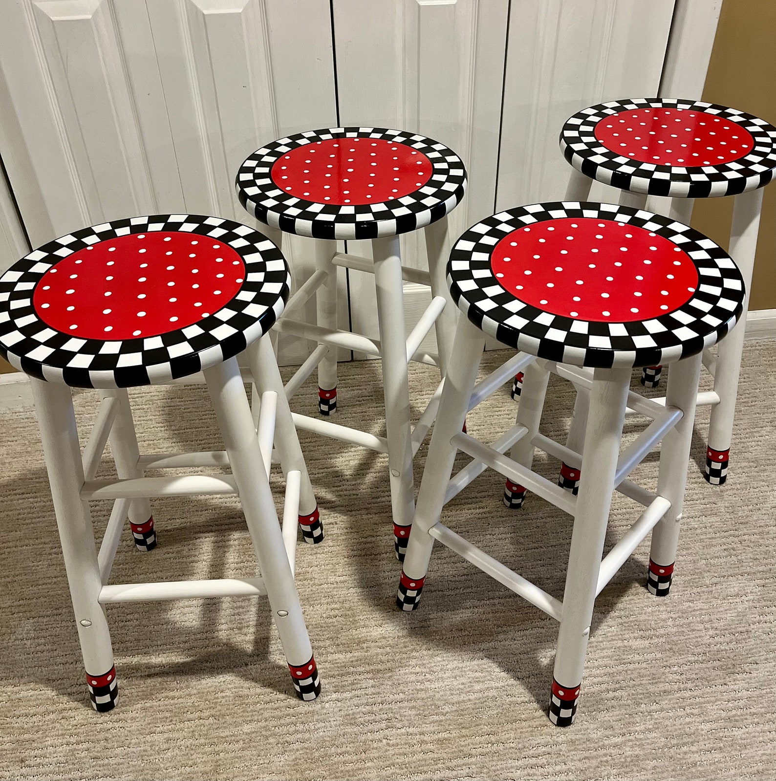 Whimsical Cardinal Red Bar Stool, Painted Round Top, 24 Inch - Etsy