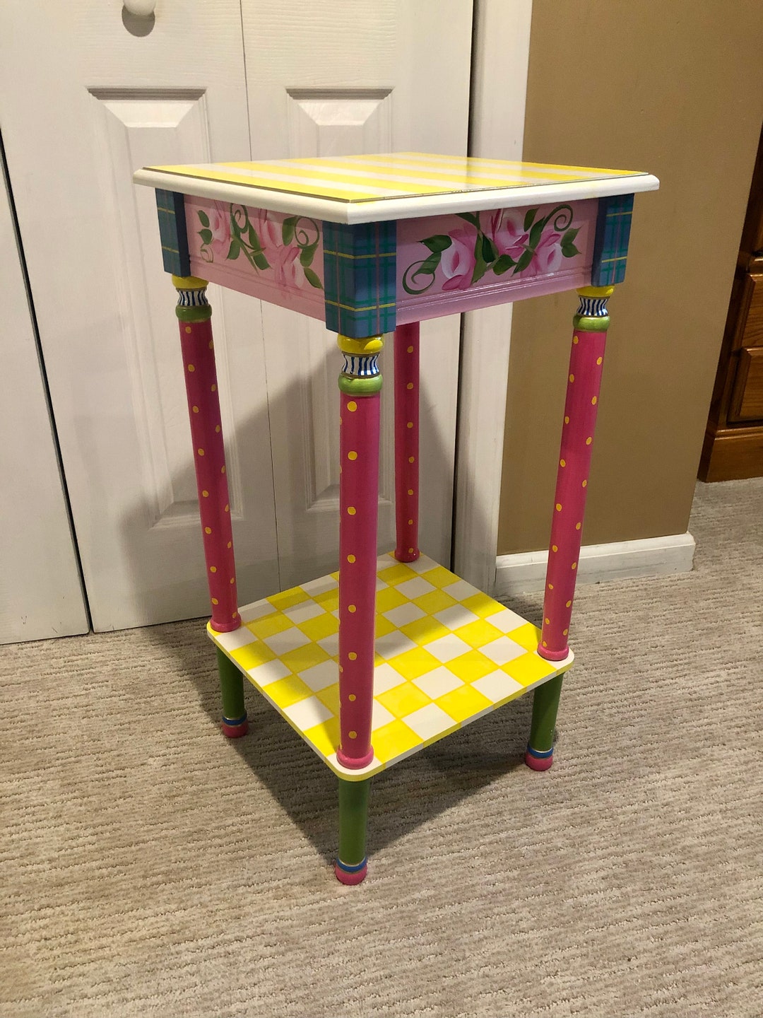 Whimsical Hand Painted Accent Table, Colorful Home Decor (14x14x28) - Etsy