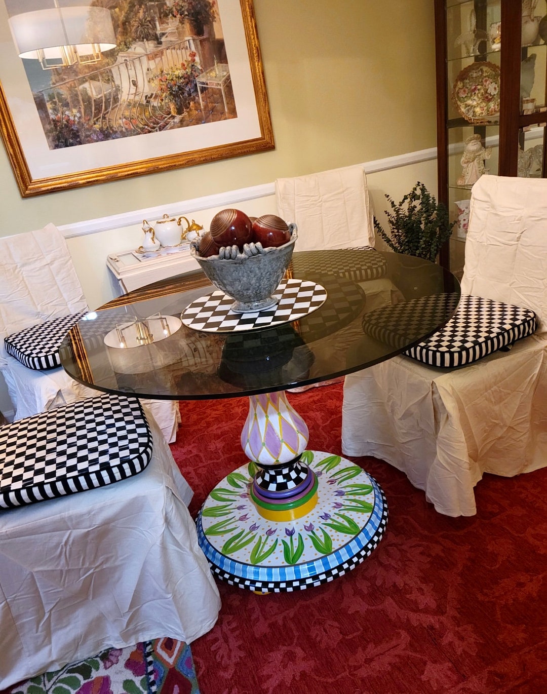 Whimsical Round Pedestal Table Base Wood, Painted Table Base, Round ...