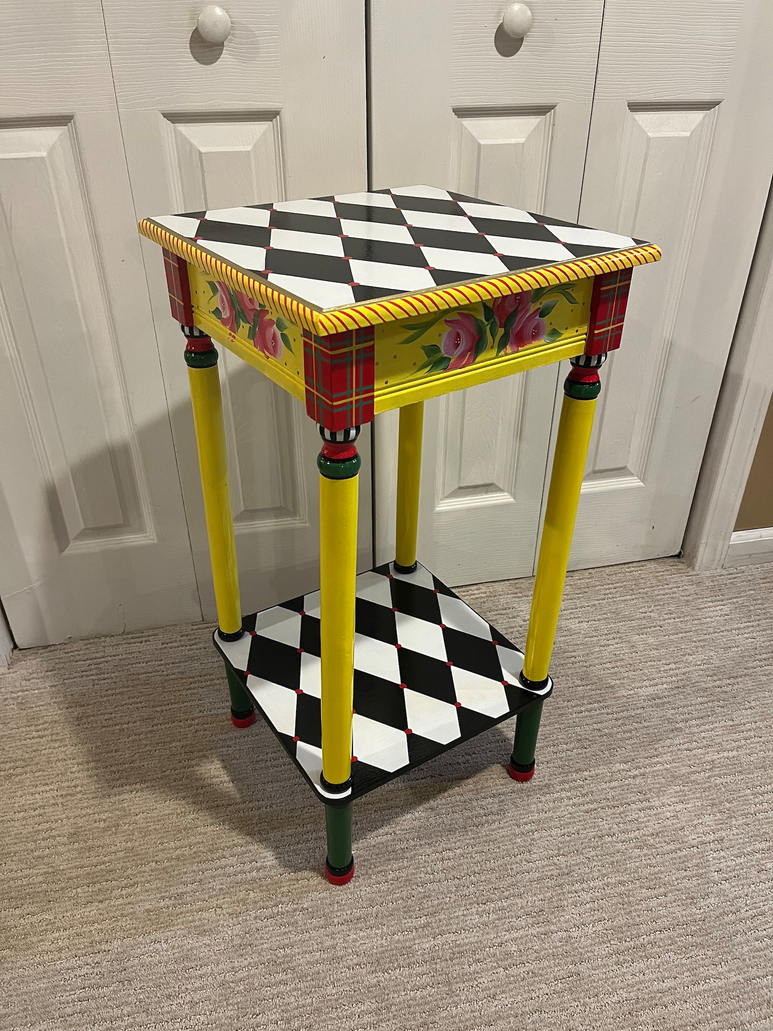 Harlequin Accent Table Square Whimsical Painted Harlequin - Etsy