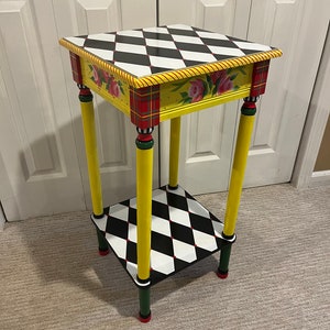 Harlequin Accent Table, Whimsical Hand Painted Home Decor - Etsy