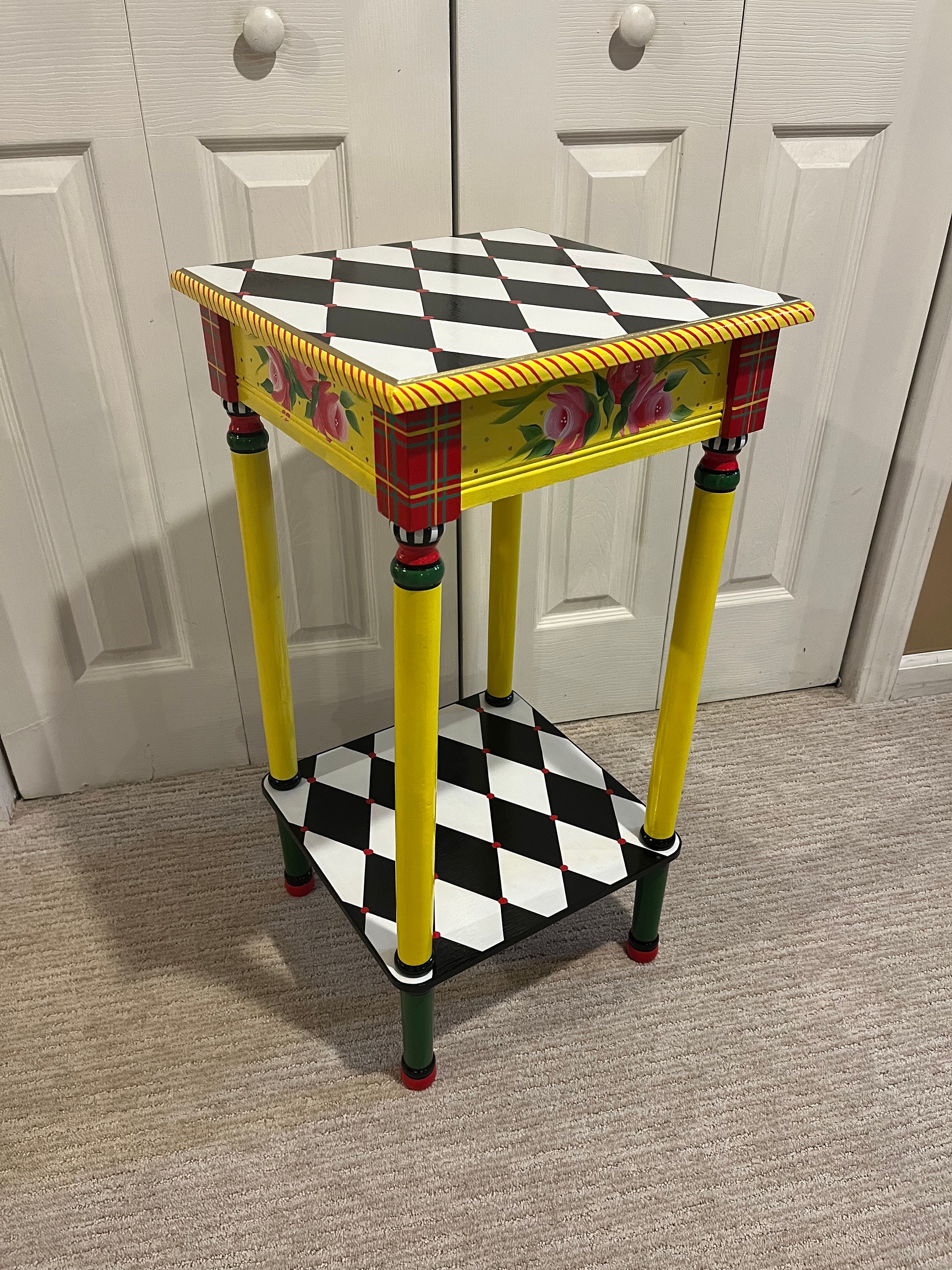 Harlequin Accent Table, Whimsical Hand Painted Home Decor - Etsy
