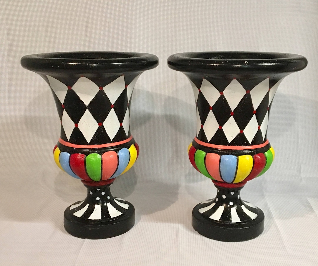 Painted Urn Planter Pot 21 Inches Tall, One 1 Whimsical Painted Planter ...