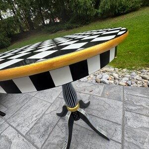 Painted Pedestal Round Accent Table, Checkered Side Table,round Side ...