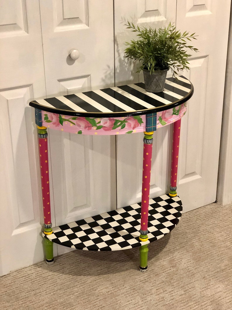 Whimsical Hand Painted Half Moon Table, Colorful Console Table - Etsy