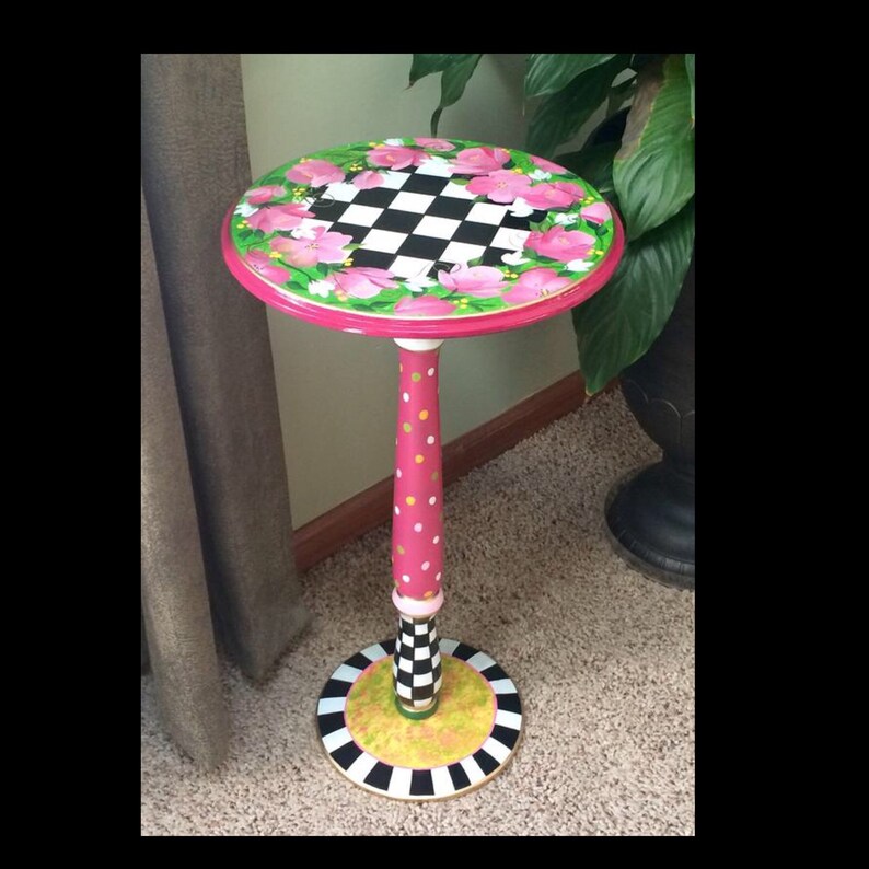 Round Pedestal Table Whimsical Painted Table Painted Accent - Etsy