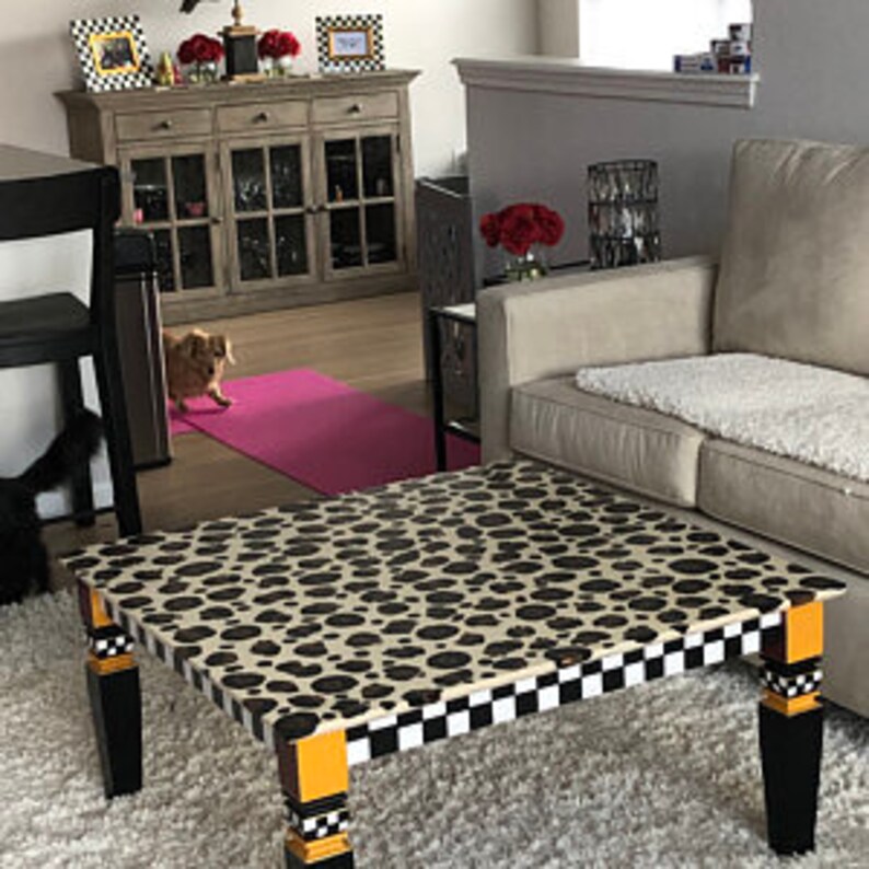 Leopard Painted Coffee Table Black and White Square Coffee - Etsy