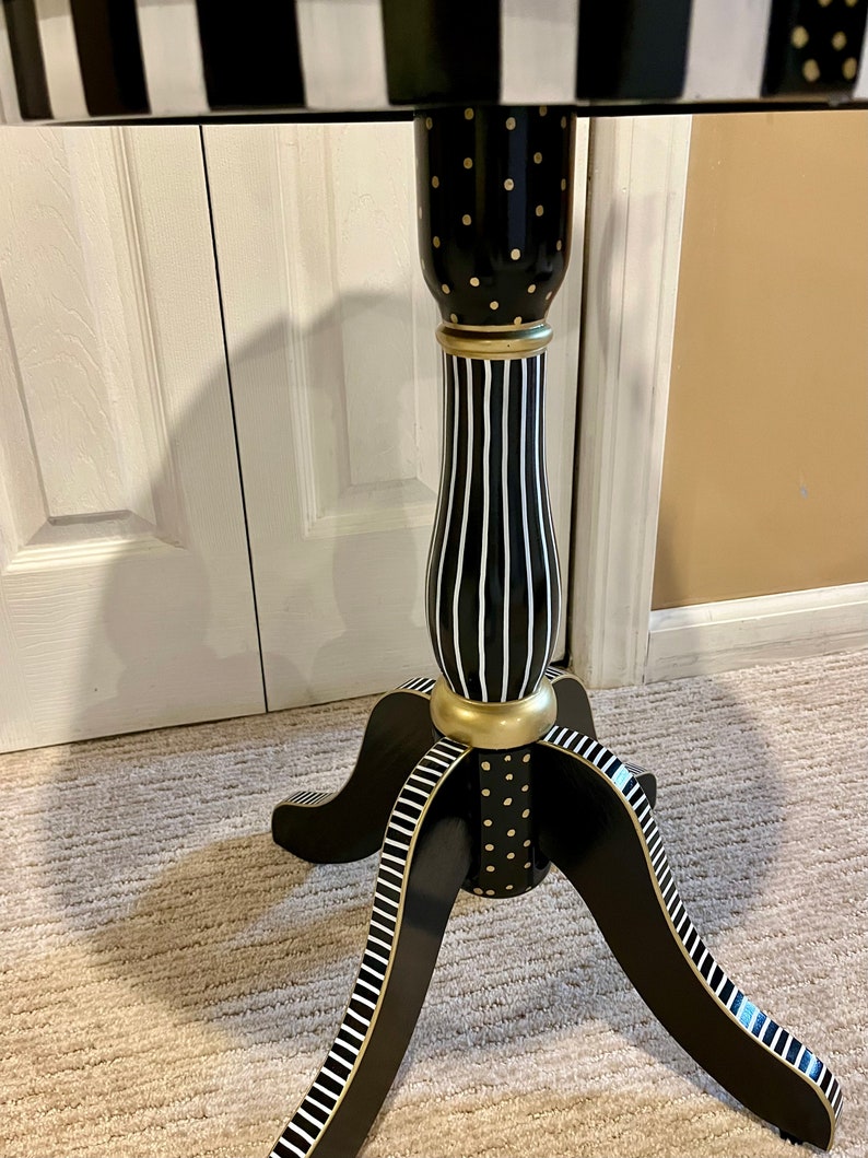 Painted Pedestal Round Accent Table Checkered Side Table - Etsy