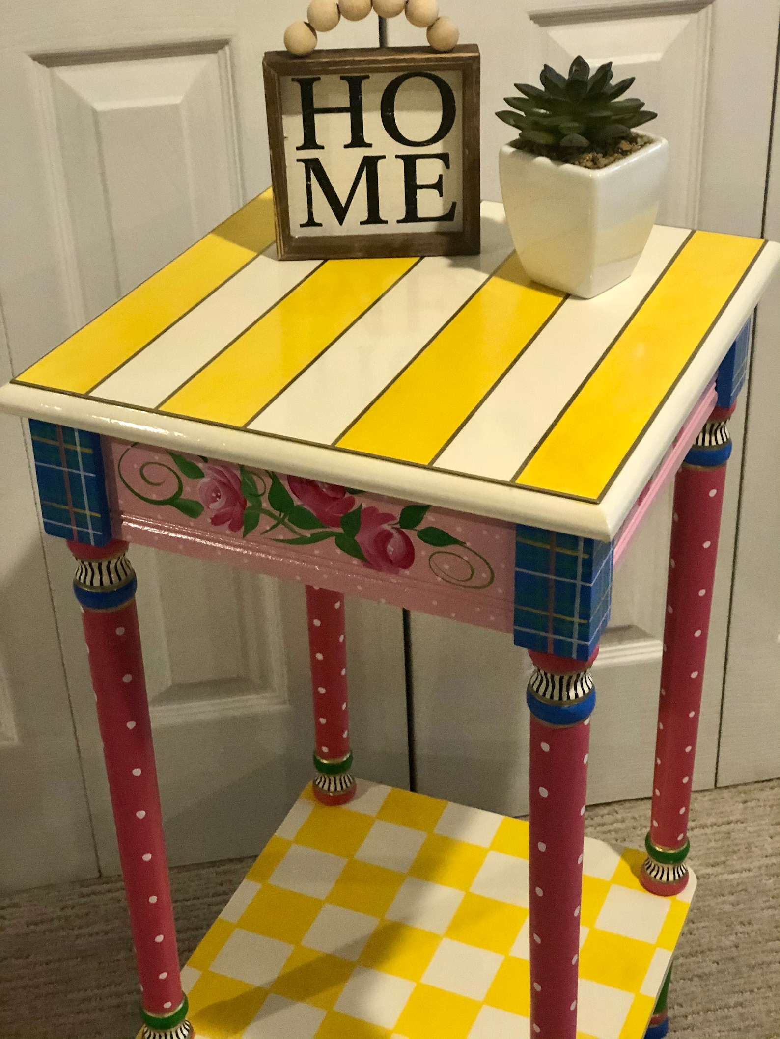 Whimsical Accent Table Painted Side Table Floral Painted | Etsy