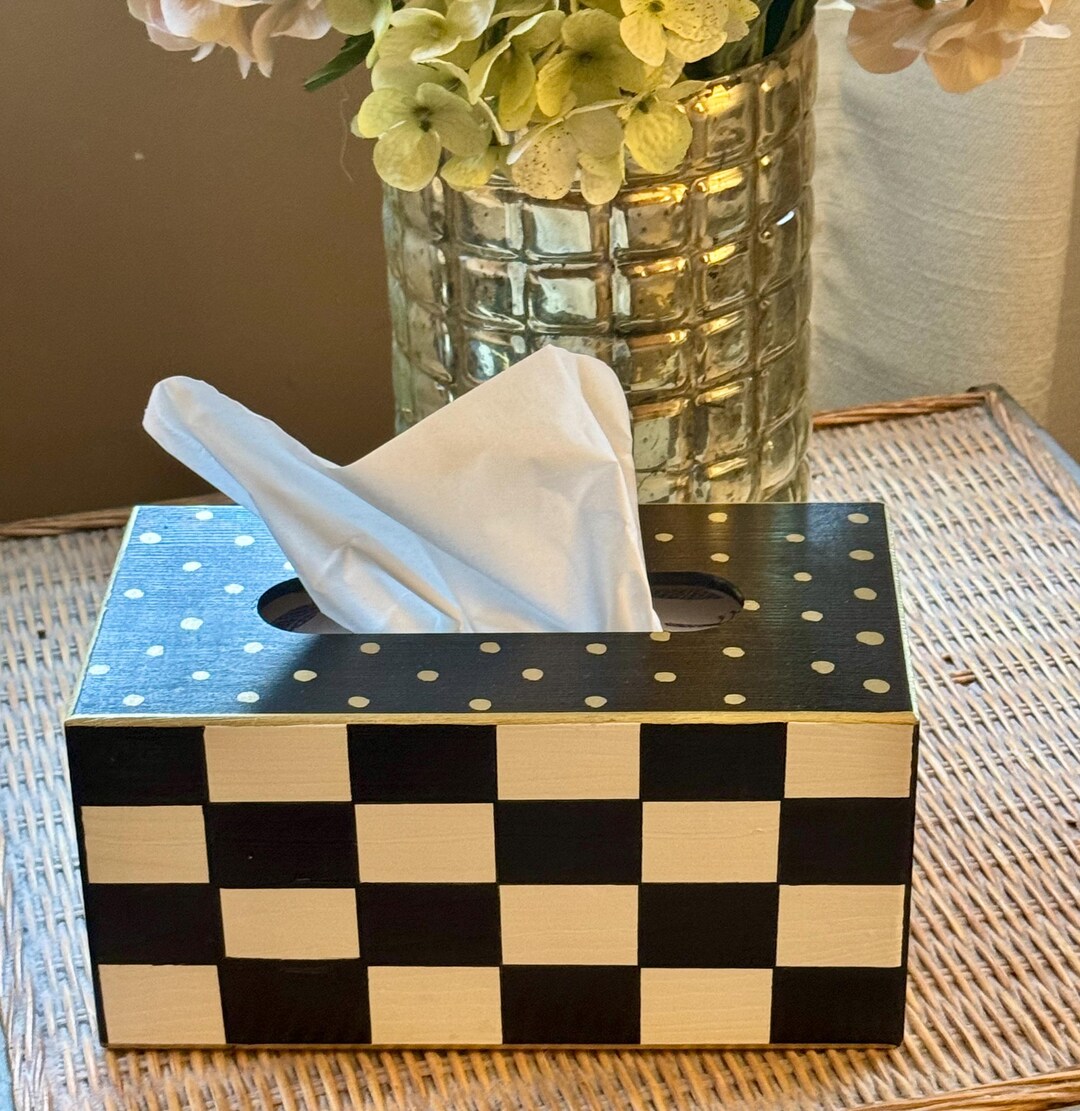 Tissue Box Cover Flat Black and White Checkered, Whimsical Tissue Box ...