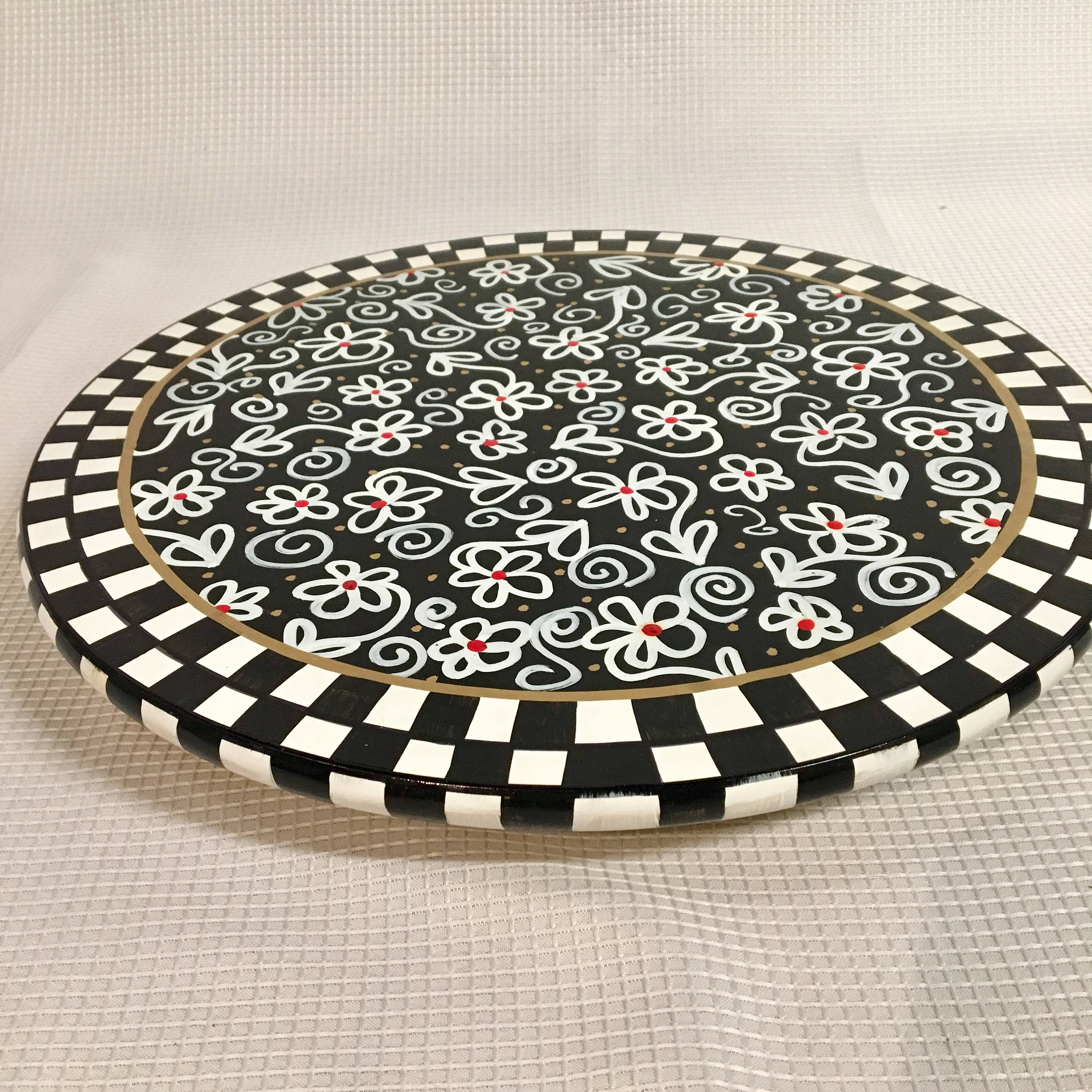 Whimsical Painted Lazy Susan Turntable 18 Black White Lazy | Etsy