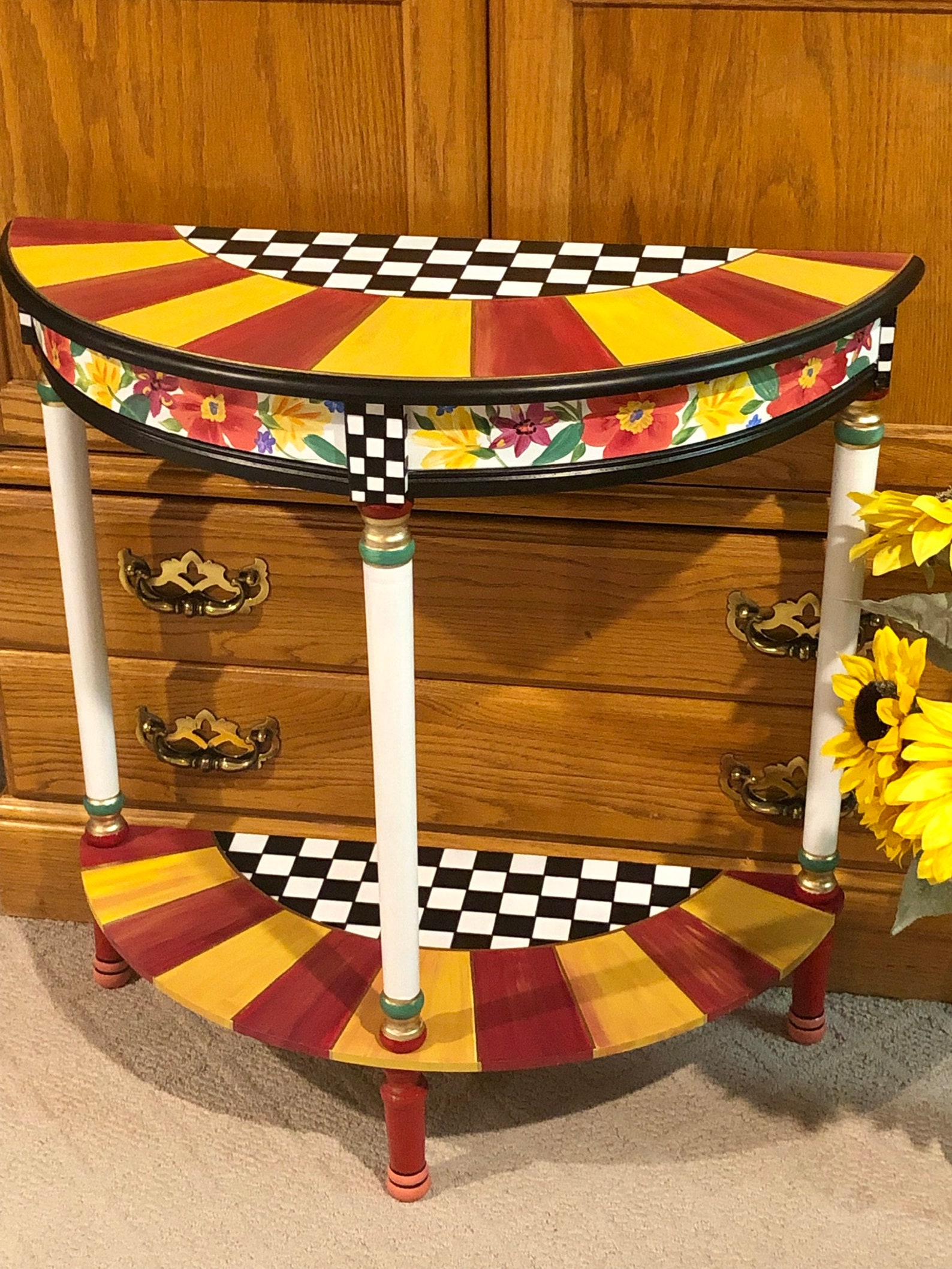 Whimsical Painted Furniture Half Moon Table Crescent Table - Etsy