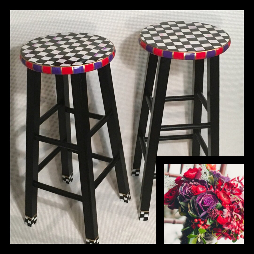 Whimsical Painted Furniture, 24 Inch Painted Bar Stool, 24" Hand ...