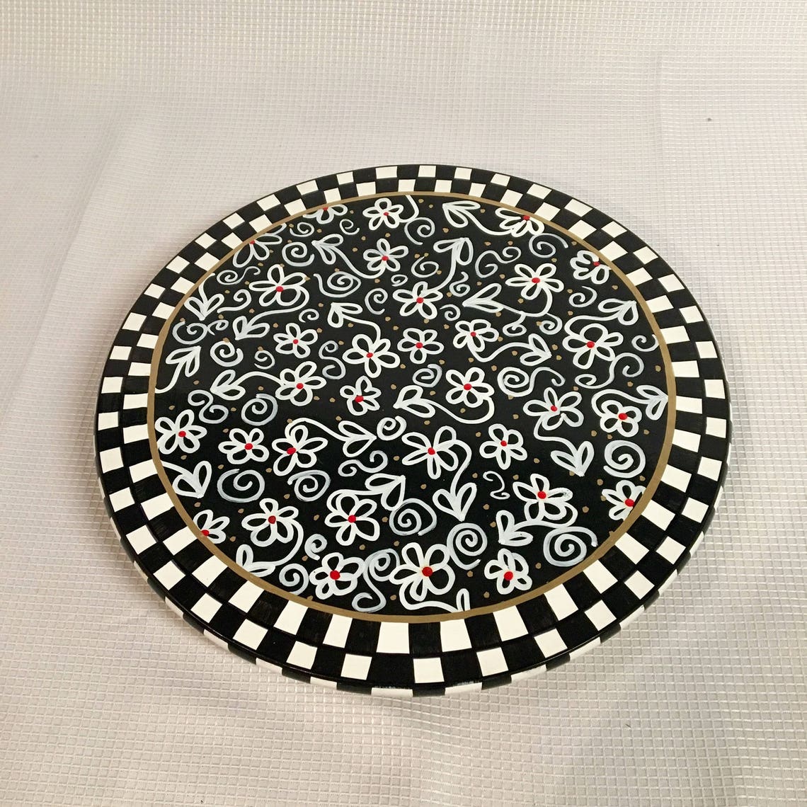 Whimsical Painted Lazy Susan Turntable 18 Black White Lazy | Etsy