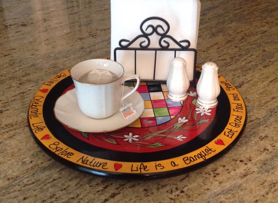 Painted Lazy Susan Painted Turntable Whimsical Painted Lazy - Etsy