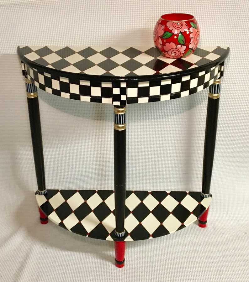 Harlequin Painted Crescent Table, Whimsical Accent Furniture - Etsy