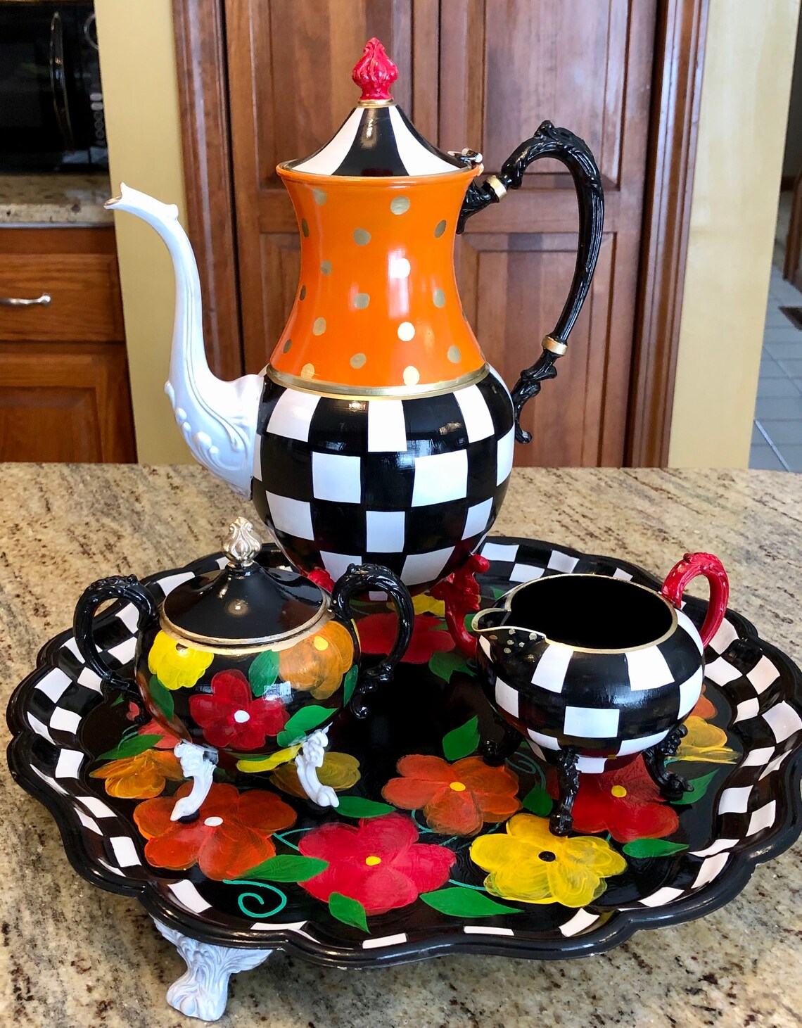 Painted Tea Set Painted Silver Tea Set Whimsical Painted Tea - Etsy