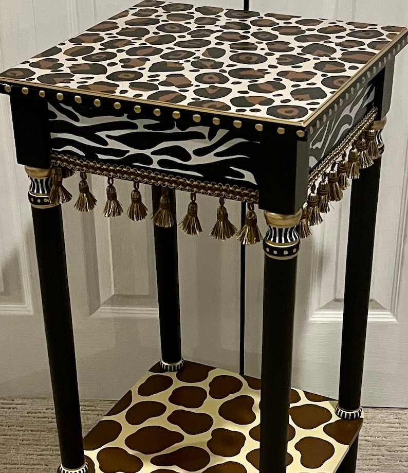 Whimsical Hand-painted Animal Print Accent Table - Etsy