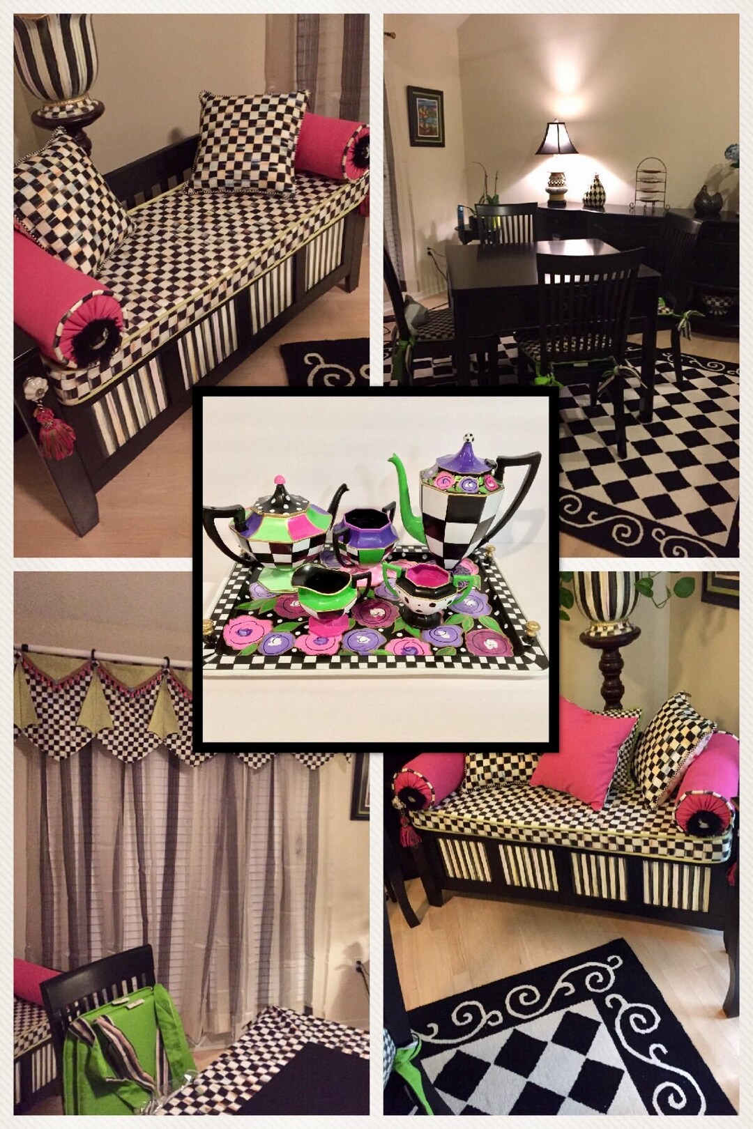 Whimsical Painted Tea Set, Silver Tea Set, Painted Tea Set Hand Painted ...