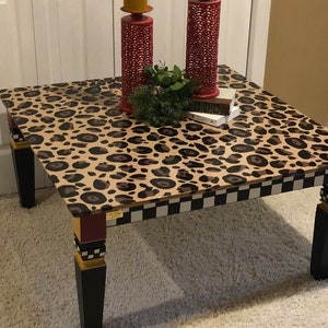 Leopard Painted Coffee Table Black and White Square Coffee - Etsy