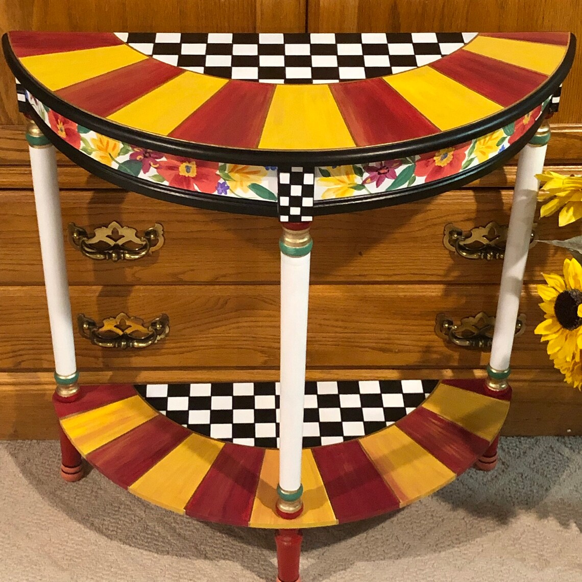 Whimsical Painted Furniture Half Moon Table Crescent Table - Etsy