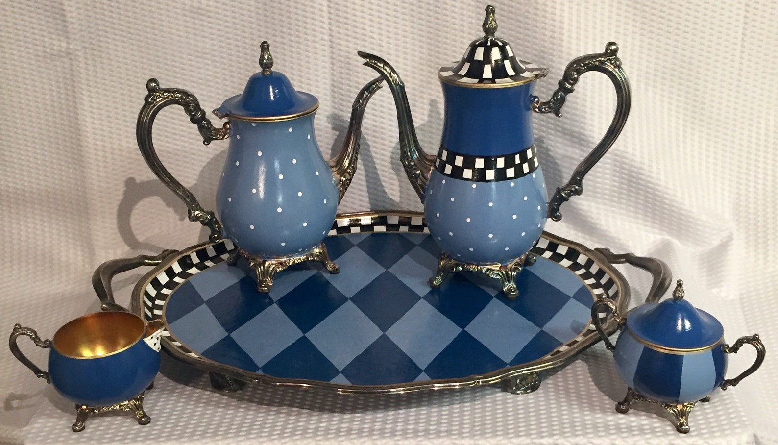 Painted Tea Set Painted Silver Tea Set // Whimsical Painted - Etsy