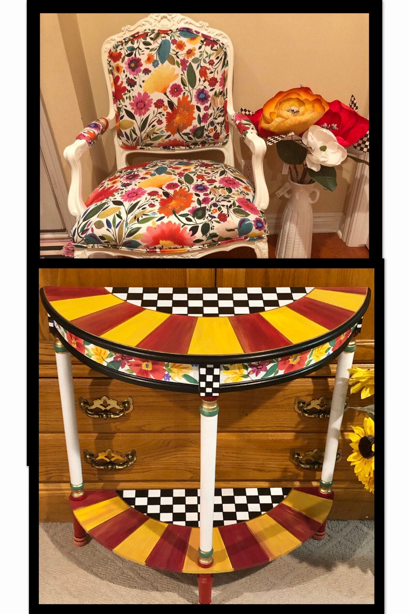 Whimsical Painted Furniture Half Moon Table Crescent Table - Etsy