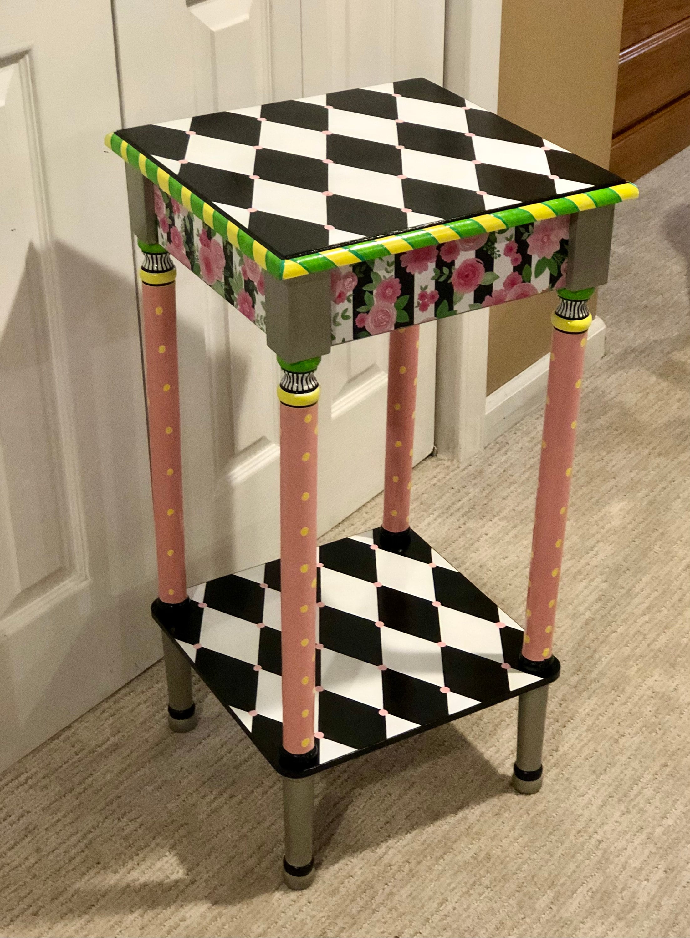Whimsical Hand Painted Accent Table, Harlequin Style, Tassel Trim - Etsy
