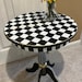 Painted Pedestal Round Accent Table, Checkered Side Table, Round Side ...