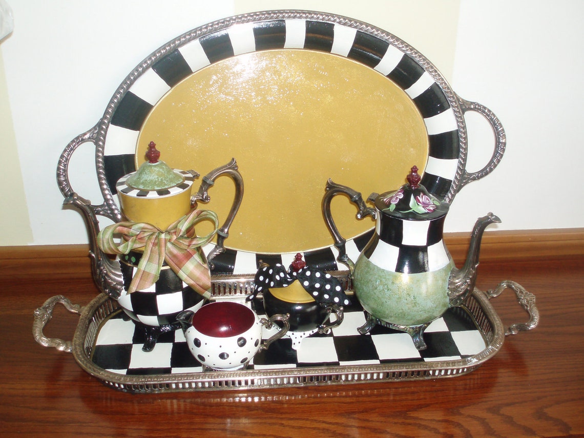 Custom Painted Silver Tea Set, Whimsical Home Decor - Etsy