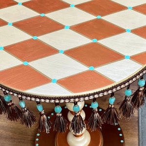 Round Pedestal Harlequin Metallic Table, Whimsical Painted Table ...