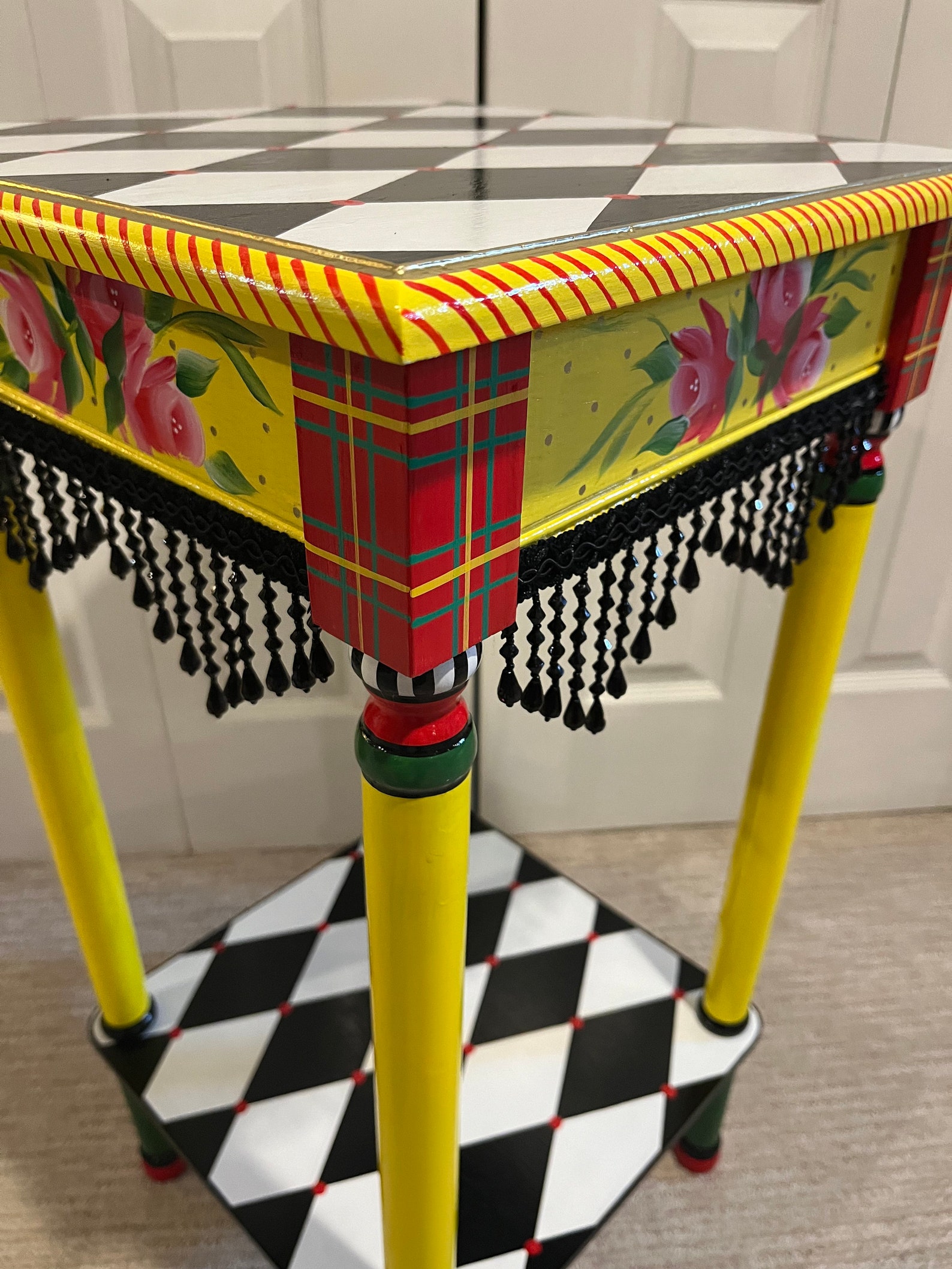 Harlequin Accent Table Square Whimsical Painted Harlequin - Etsy