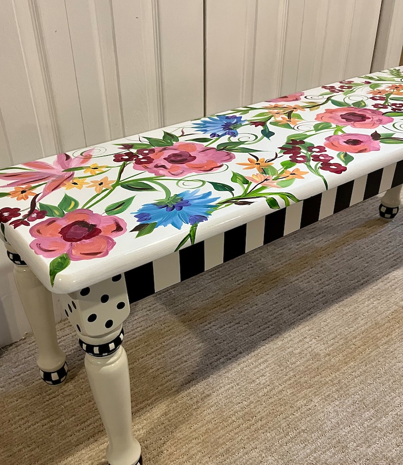 Whimsical Painted Bench Furniture, Whimsical Painted Bench, Farmhouse ...