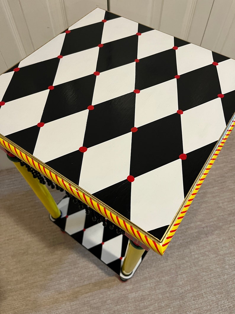 Harlequin Accent Table Square Whimsical Painted Harlequin - Etsy