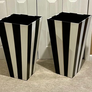 Black and White Striped Planter: Tall Painted Porch Decor - Etsy