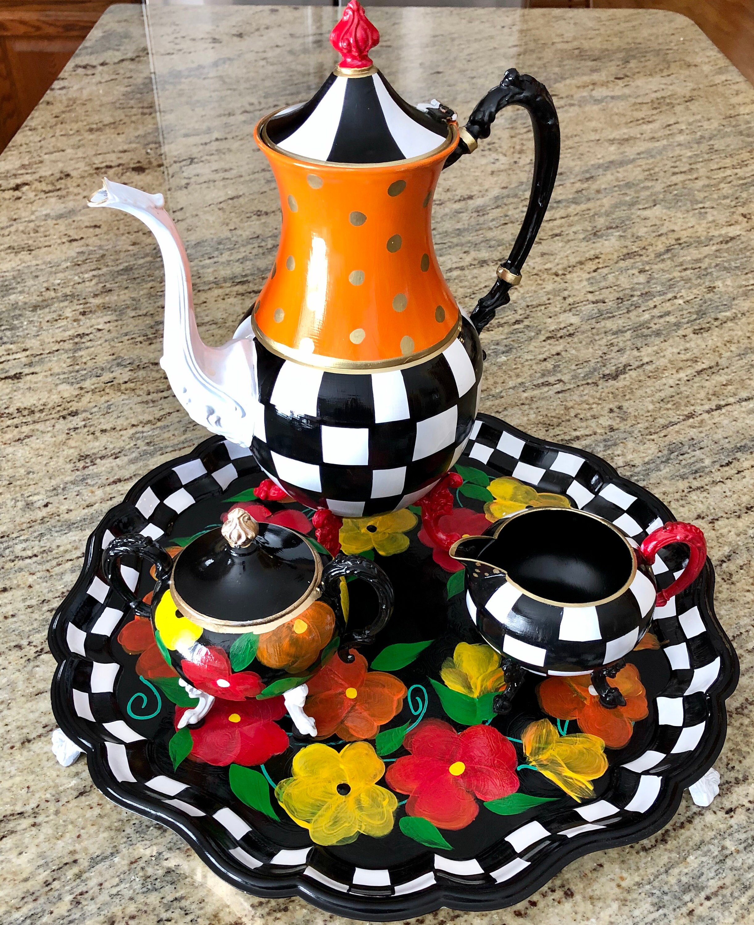 Painted Tea Set Painted Silver Tea Set Whimsical Painted Tea | Etsy