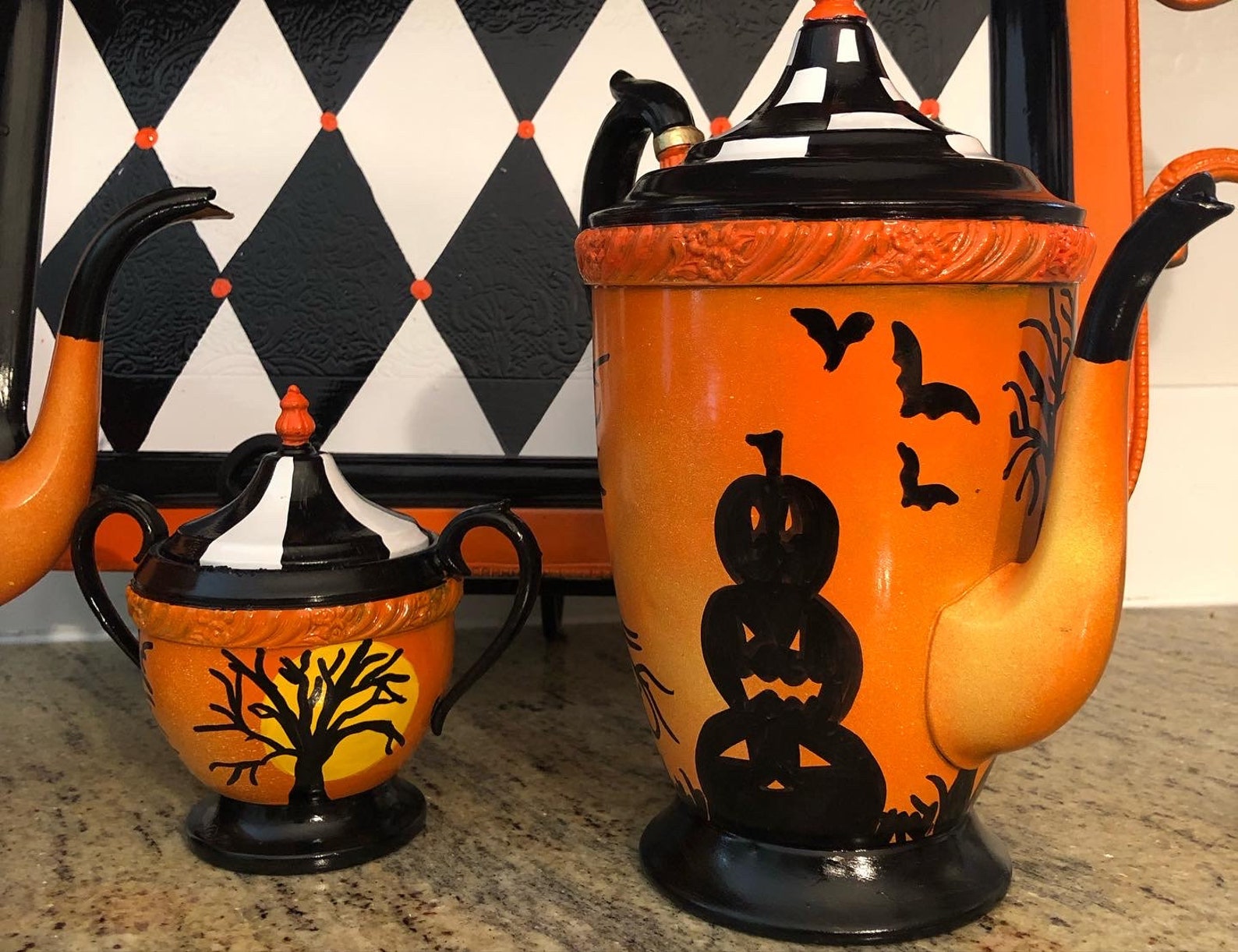 Painted Tea Set // Painted Silver Tea Set // Whimsical Painted - Etsy