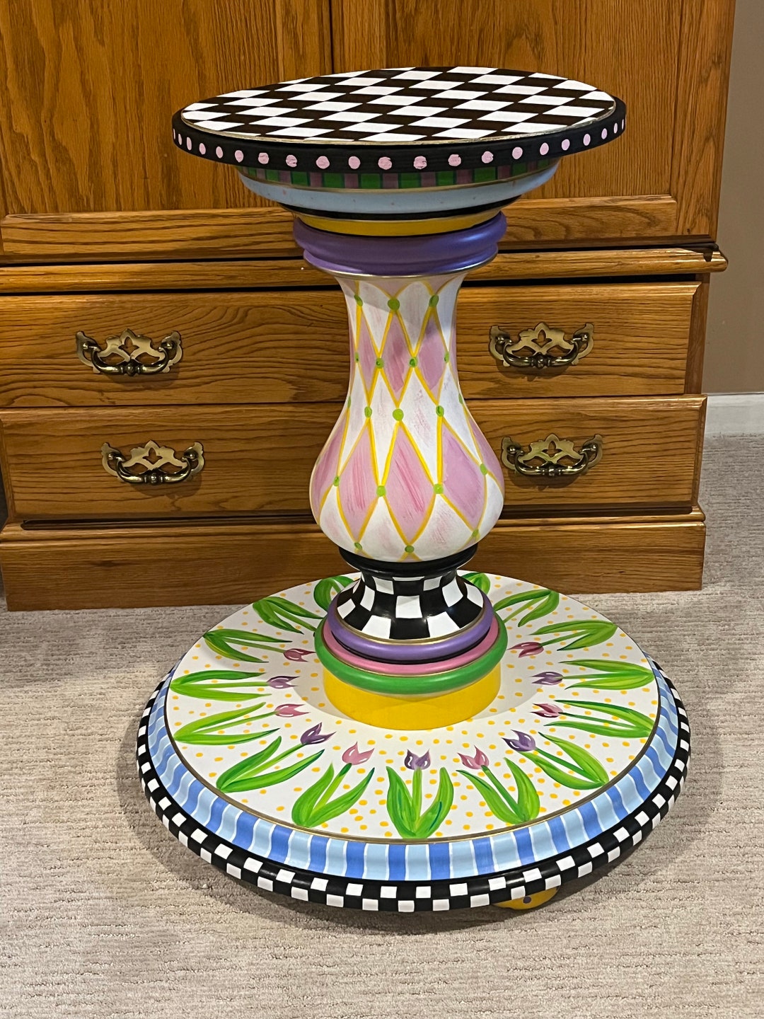 Whimsical Round Pedestal Table Base Wood Painted Table Base - Etsy