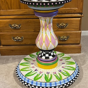 Whimsical Round Pedestal Table Base Wood, Painted Table Base, Round ...