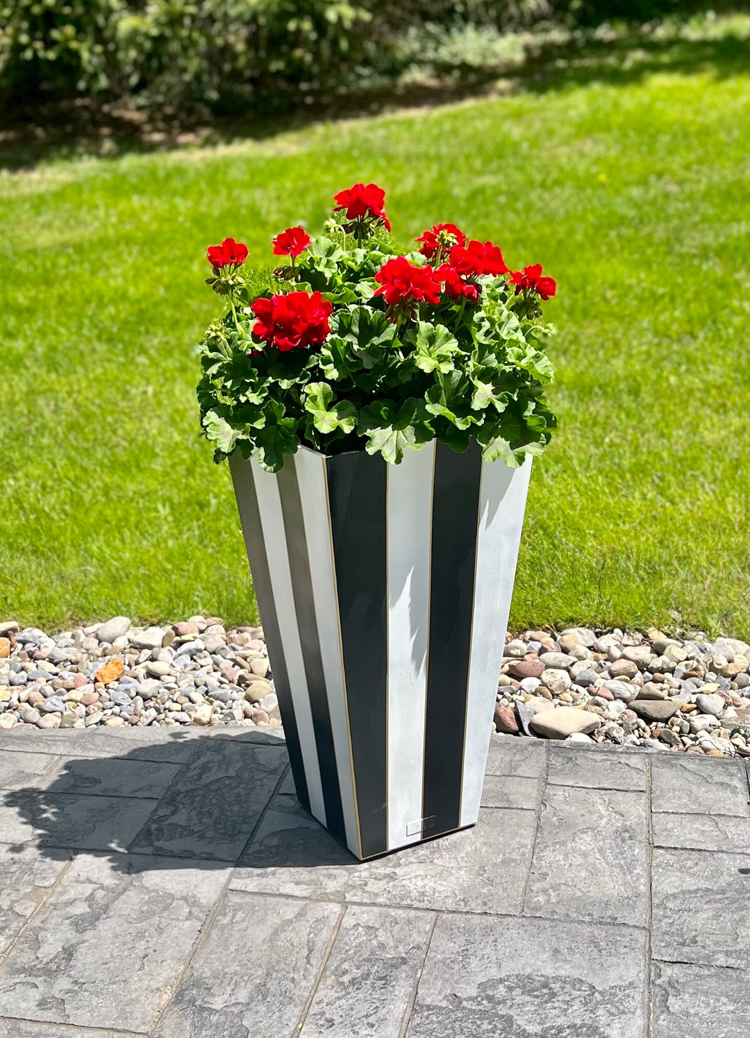 Black and White Striped Planter: Tall Painted Porch Decor - Etsy
