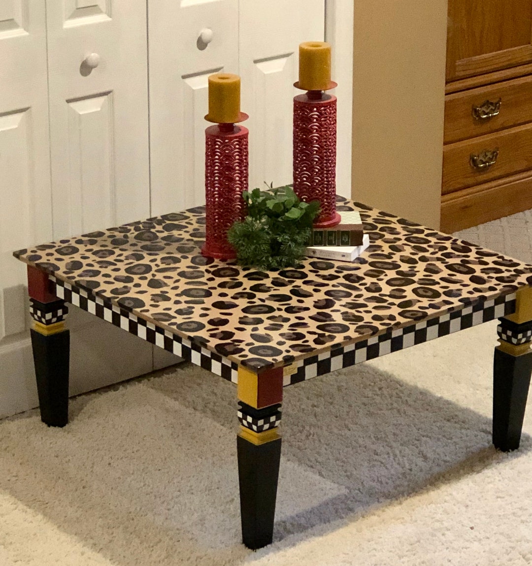 Leopard Painted Coffee Table Black and White Square Coffee - Etsy