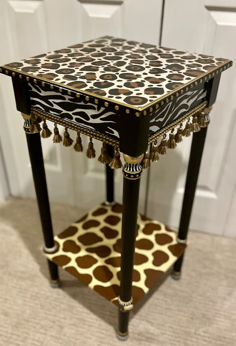 Whimsical Hand-painted Animal Print Accent Table - Etsy