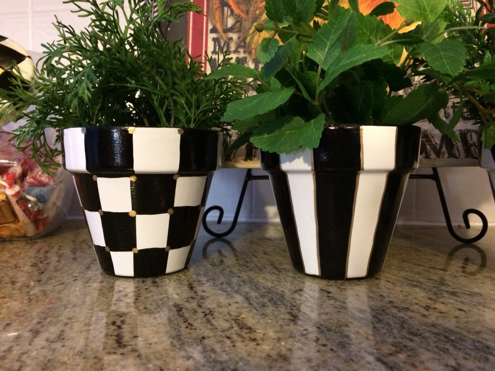 Black and White Checkered Pot Planter Three Piece Set - Etsy