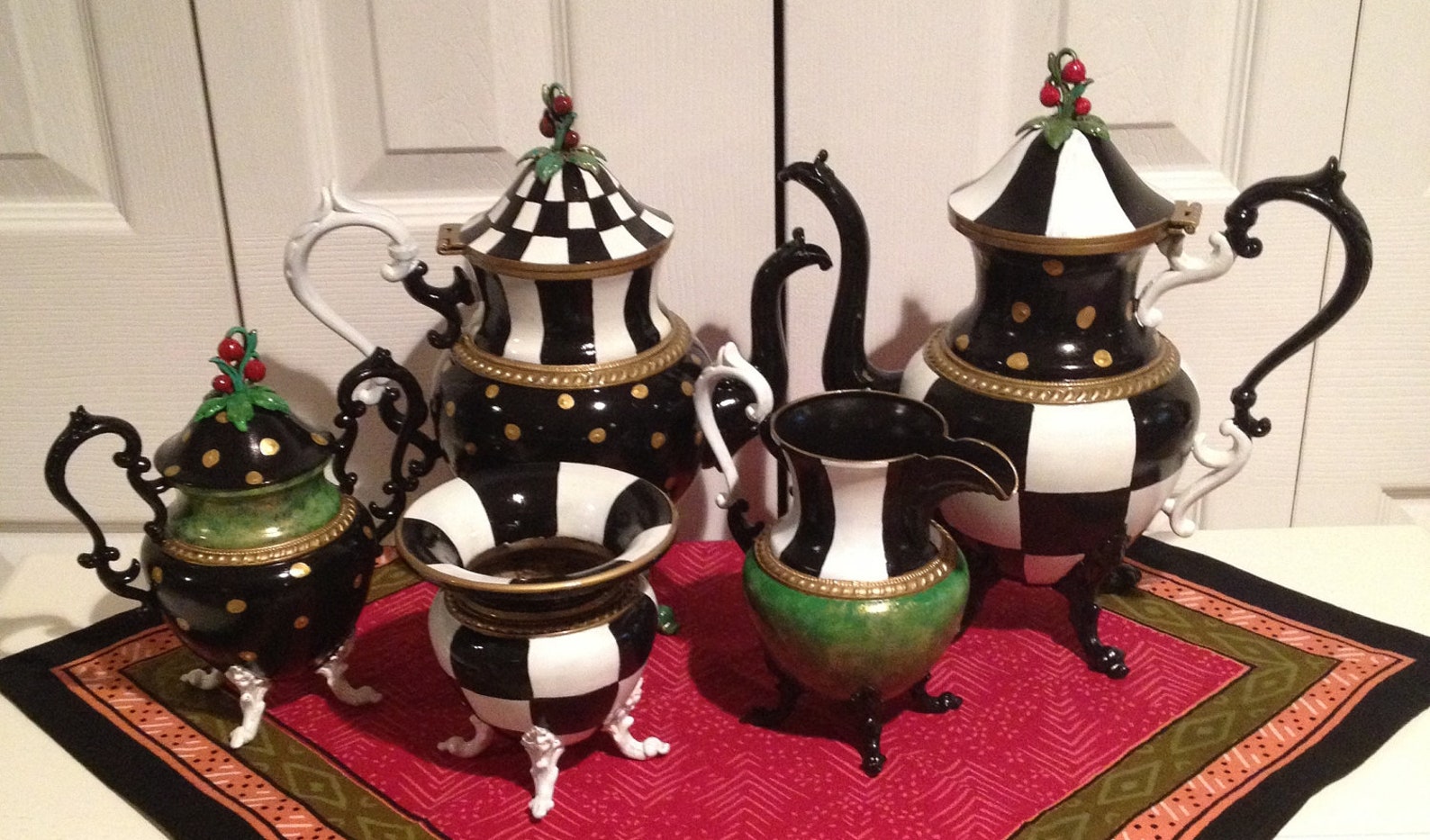 Painted Tea Set // Painted Silver Tea Set // Whimsical Painted Tea Set ...